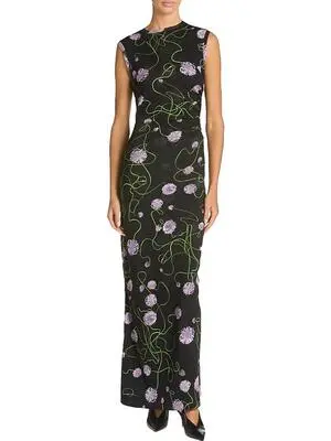 Stella McCartney Mesh Twisted Floral Dress - Multicolor