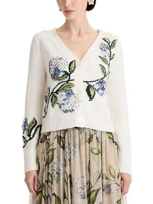 Oscar De La Renta Wool V-neck Cardigan - Ivory
