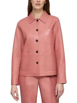Lafayette 148 New York Leather Patch Pocket Jacket - Dahlia