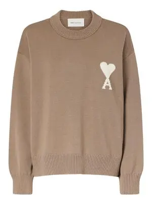 Ami Intarsia Wool And Cotton-blend Sweater - Brown