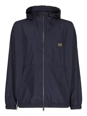 Dolce & Gabbana Nylon Jacket With Hood And Branded Tag - Blue