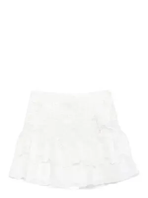 Sandro Floral Guipure Ruffled Mini Skirt - White