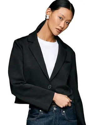 Maeve Cropped Knit Blazer Jacket - Black