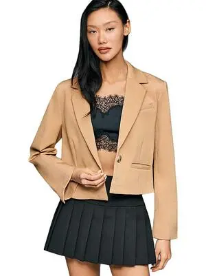 Maeve Cropped Knit Blazer Jacket - Camel