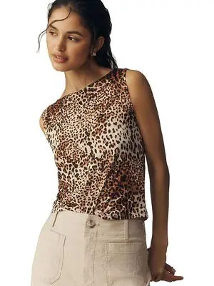 Maeve Sleeveless Printed Boat-neck Tank Top - Leopard