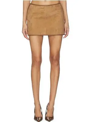 SEROYA Suede Leather Mini Skirt - Tan