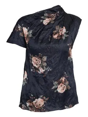 Erdem Cotton-Blend Crushed Satin Draped Top Black