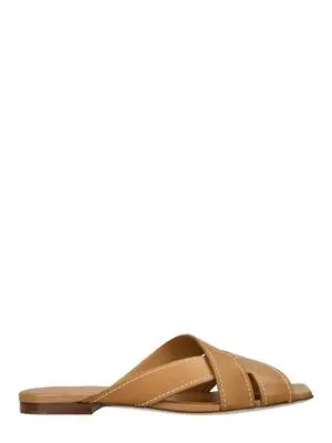 TOD'S Leather T-strap Sandals - Beige