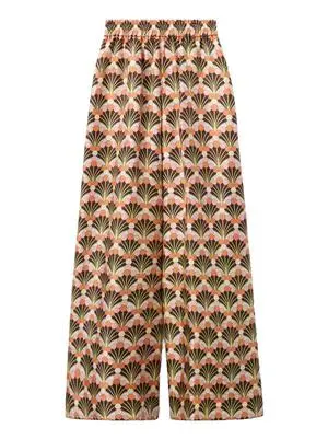 La DoubleJ Printed Silk Twill Palazzo Pants - Brown