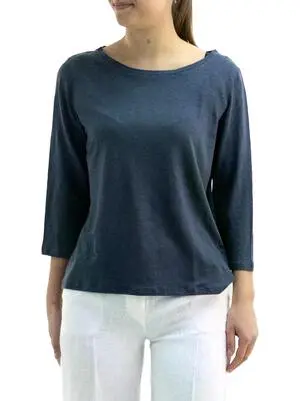Majestic Filatures Knit Boat Neck Top - Blue
