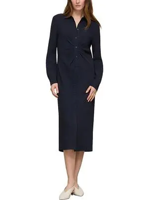 Lafayette 148 New York Long Sleeve Button Front Shirt Dress - Ink