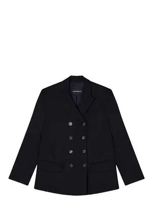Emporio Armani Wool Double Breasted Blazer - Solid Blue