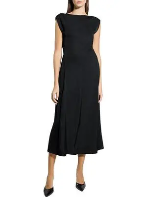 THEORY Boat Neck Fit-and-Flare Midi Dress