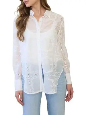 ZOE AND CLAIRE Embroidered Button-down Shirt - Ivory