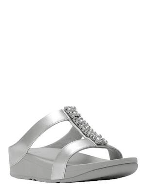 Fitflop Fino Pearls And Crystal H-bar Slides - Silver