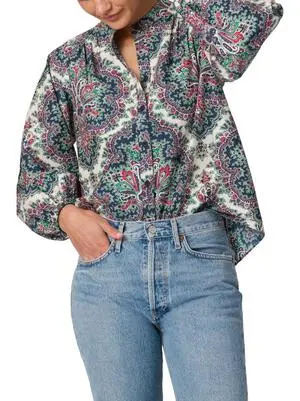 Shoshanna Printed Button-front Shirt - Navy/cherry