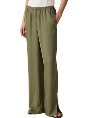 Theory Slit Hem Wide Leg Pants - Forest Moss