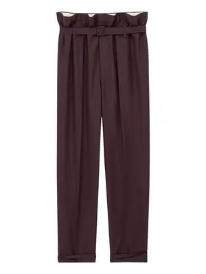 Saint Laurent Virgin Wool Paperbag Slim Trousers - Purple