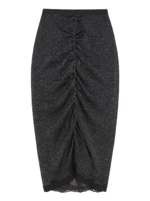 Valentino Garavani Lurex Knit Midi Skirt With Lace Hem - Black/silver
