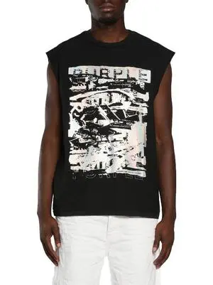 PURPLE BRAND Graphic Print Sleeveless Muscle T-shirt - Black