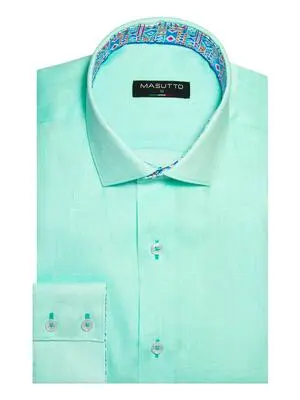 MASUTTO Cosimo Linen Button-up Long Sleeve Shirt - Mint
