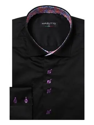 MASUTTO Lian Solid 3 Button-up Long Sleeve Shirt - Black