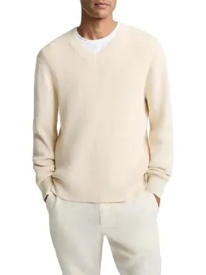 Vince Ribbed V-neck Cotton-blend Sweater - Classic Creamdnu