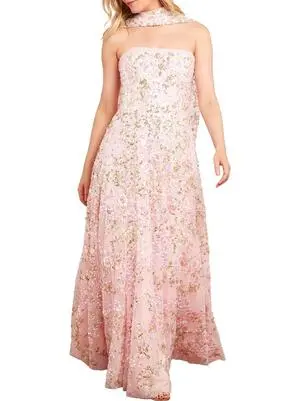 NEEDLE & THREAD Dream Garland Strapless Gown - Seashell/multi