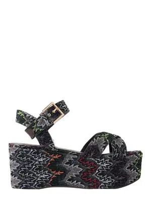 Missoni Julia Striped Woven Platform Sandals - Black