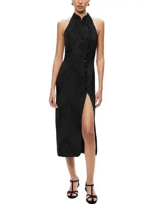 NOCTURNE High-neck Button-detailed Midi Dress - Black
