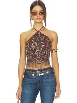 Nbd Beaded Halter Top - Brown
