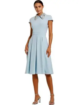 Mac Duggal Mac Duggal Embellished Collar A-Line Midi Dress Blue