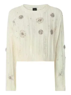 Pinko Jewel Detail Openwork Cropped Sweater - Neutrals