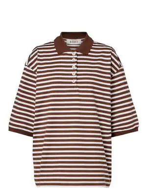 RÓHE Striped Oversized Cotton Polo Shirt - Brown