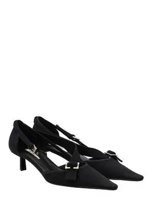 Prada Pointed Toe Buckled Canvas Pumps - Black