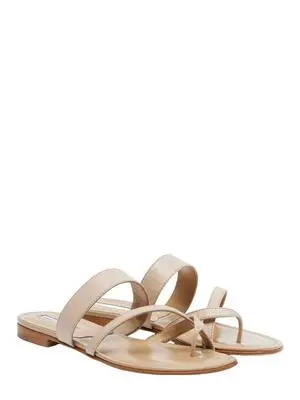 Manolo Blahnik Susa Leather Thong Sandals - Beige