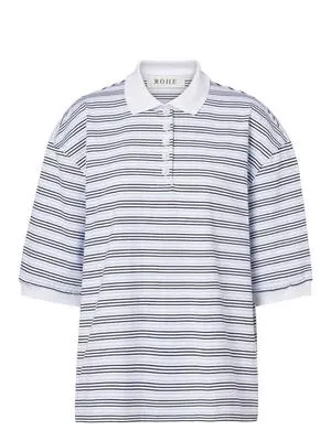 RÓHE Striped Oversized Cotton Polo Shirt - White