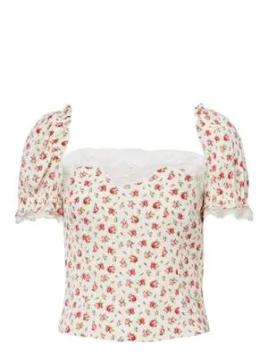 Dolce & Gabbana Floral Lace-trimmed Silk And Cotton Top - White