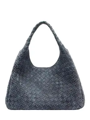 Bottega Veneta Campana Intrecciato Large Suede Tote Bag - Grey