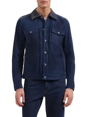Bugatchi Leather Trucker Jacket - Navy