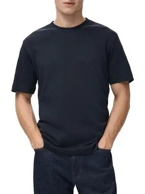 Mango Regular Fit Medium Weight Cotton T-shirt Navy