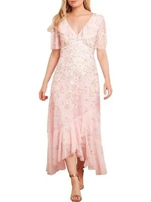 NEEDLE & THREAD Ethereal Blooms Frill Ankle Gown - Seashell/multi