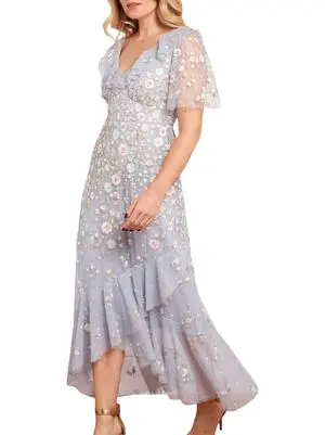 NEEDLE & THREAD Ethereal Blooms Frill Ankle Gown - Skylight/multi