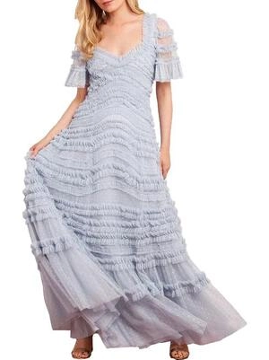 NEEDLE & THREAD Amara Ruffle Gown - Skylight