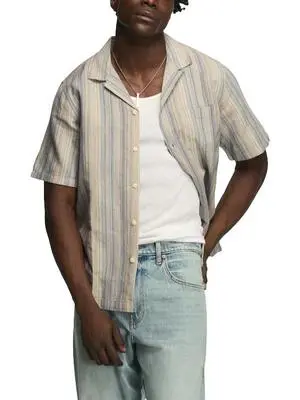 Lucky Brand Stripe Cotton Camp Shirt - Blue Multi