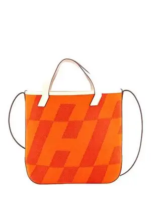 Hermès Cabas H En Biais Tote Canvas With Leather 27 Feu