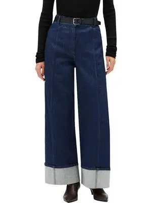 Another Tomorrow Wide Cuff Denim Pants - Rinsed