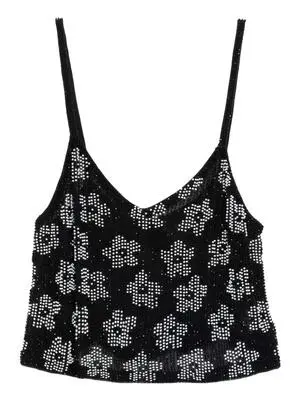 Ashish Floral Sequin Top - Black