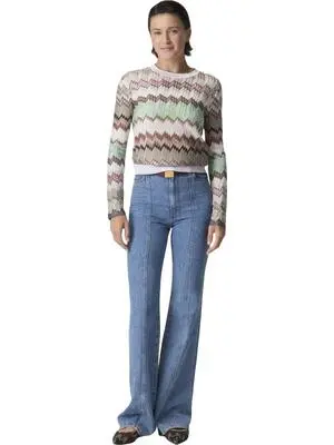 Missoni Crew-neck Knit Top In Viscose Lamé With Contrast Trims - Multicoloured