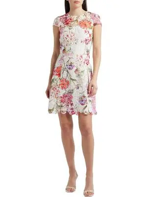 Eliza J Floral Lace Sheath Dress - Ivory Multi